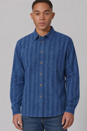 Hempage Hempage Herren vegan Hemd Gestreift Casual Ozeanblau