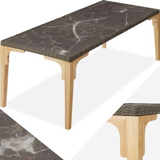 TecTake Tectake - Table en rotin avec cadre en aluminium et bois 196 x 87 x 76 cm
