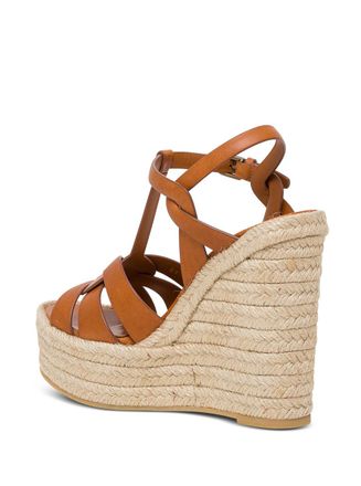 Saint Laurent Womens Espadrilles Tribute Brown Leather Calfskin Shoe