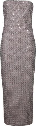 Rotate Rotate Birger Christensen, Femme, Robes, Gris, Taille: 40 FR Robe Longue Bandeau Perl&eacute;e