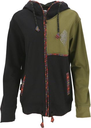 Guru Shop Goa Hoodie Jacke, Ethno Kapuzen Jacke - Schwarz/olive, Herren, Baumwolle, Size:XL