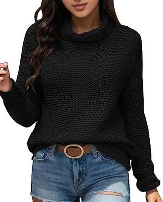 Generic 2026 Printemps Femme Automne/Hiver Pull &agrave; Manches Longues Col Roul&eacute; Tricot Grosse Maille, Noir, XL