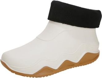 Generic Bottines thermiques imperméables pour femme avec revers en polaire, chaussures de pluie à enfiler avec semelle ondulée antidérapante, bottes en caoutc