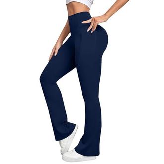 Generic Pantalon de yoga pour femme avec taille, jambe large, sans traces disgracieuses, jambes l&eacute;g&egrave;rement &eacute;vas&eacute;es et leggings pour femme taille longue, Marin
