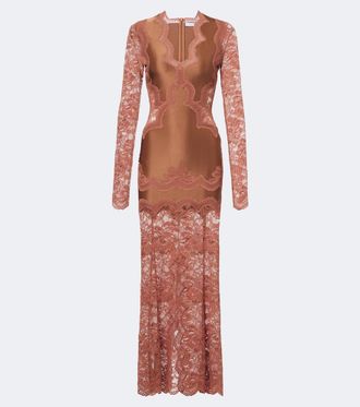 Paco Rabanne Maxikleid aus Satin mit Spitze