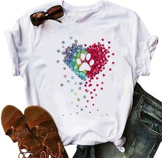 Keephen Patte de Chien Amour Coeur T-Shirt Femmes Mignon Patte de Chien Impression 3D Manches Courtes Tee Shirt &Eacute;t&eacute; Grande Taille Col Rond Pullover Tops