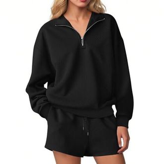 Generic Ensemble short de surv&ecirc;tement &agrave; demi-fermeture &eacute;clair pour femme - Ensemble d&eacute;contract&eacute; &agrave; col ch&acirc;le et pantalon - Tenue deux pi&egrave;ces confortable et &eacute;l&eacute;