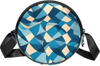 Generic Sac &agrave; bandouli&egrave;re rond pour femme, sac &agrave; bandouli&egrave;re r&eacute;tro &agrave; carreaux avec fermeture &eacute;clair, bretelles r&eacute;glables, sac &agrave; main rond d&eacute;contract&eacute; pour fem