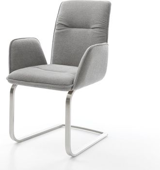 DELIFE Freischwinger Vinja-Flex Strukturstoff Soft Grau Freischwinger flach Edelstahl, Esszimmerst&uuml;hle