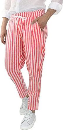 Generic Pantalon d&eacute;contract&eacute; en coton et lin pour homme - Taille &eacute;lastique - Cordon de serrage - L&eacute;ger et respirant - Pour l&eacute;t&eacute;, la plage, les vacances, le qu