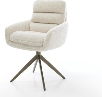 DELIFE Drehstuhl Abelia-Flex mit Armlehnen Teddystoff Beige Kreuzgestell breit Effektfinish Titan 360&deg; drehbar Wippfunktion, Esszimmerst&uuml;hle