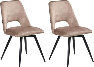 Beliani Esszimmerstuhl 2er Set drehbar HALLETT Samtstoff Beige