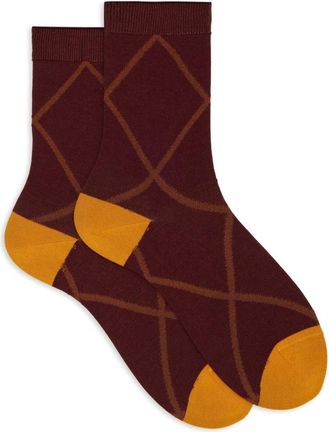 Gallo Gallo, Femme, Sous-v&ecirc;tements, Multicolore, Taille: XS Chaussettes Courtes en Coton avec Motif Losanges