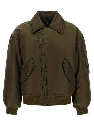 Saint Laurent Removable Shearling Collar Bomber Jacket - Olive