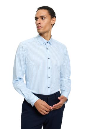 Olymp Herren Oberhemd Langarm 200984,Block Streifen,Level 5 Body fit (15.05.2015 - F16),New York Kent-2,bleu 11,40