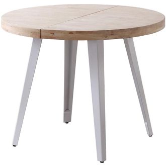 PEGANE Table &agrave; manger ronde extensible en bois coloris ch&ecirc;ne nordique pieds blanc - diam&egrave;tre 100-180 x hauteur 76 cm - PEGANE