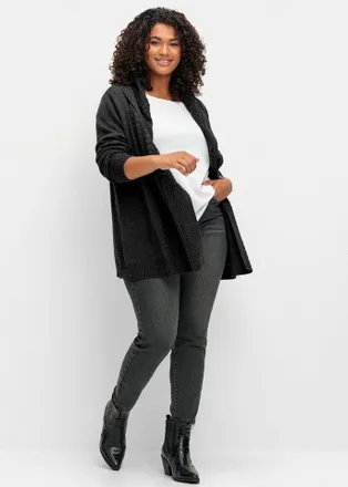 Sheego Strickjacke Cardigan Langarm mit Kapuze und Knopfverschluss