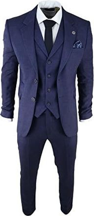 TruClothing Costume pour Homme Tweed à Chevrons 3 pièces Bleu Style Classique Vintage Coupe ajustée Mariage soirées Blinders - Bleu Marine 56