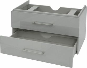 Hhg Neuwertig] Premium Waschbeckenunterschrank HHG 245, Waschtischunterschrank Waschtisch Badm&ouml;bel, hochglanz 90cm grau