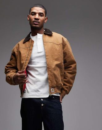 Carhartt Work in Progress OG Santa Fe - Trucker-Jacke in hellbrauner Grind-Waschung-Brown