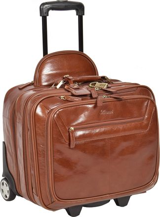 House Of Leather Pilotentasche aus echtem Leder, mit Teleskopgriff, kastanienbraun, L, Pilotenkoffer mit R&auml;dern