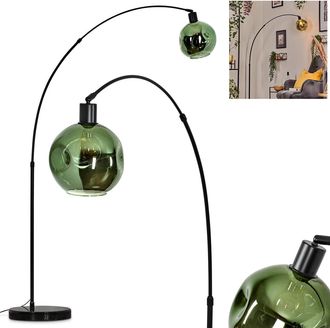 HOFSTEIN Stehleuchte Ripoll, Stehlampe mit Marmorfu&szlig; aus Metall/Glas in Schwarz/Gr&uuml;n, verstellbare Leuchte im Retro/Vintage-Design (Schirm &Oslash; 20 cm), Fu&szlig;schalte
