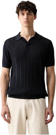 Karl Lagerfeld Polo en maille &agrave; col ouvert c&ocirc;tel&eacute; - Homme - Pulls - Bleu - Taille: XL