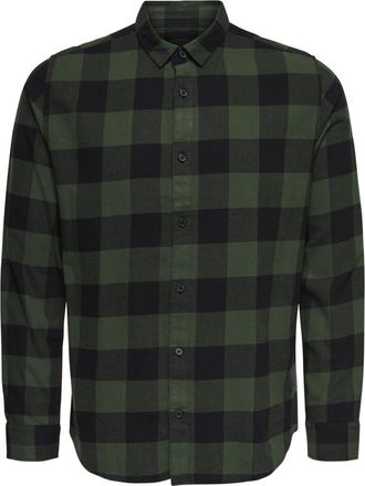 Only & Sons Kariertes Holzfäller Hemd Basic Langarm Flanellhemd Freizeit Karo Slim Fit Shirt Baumwolle ONSGUDMUND, Farben:Khaki, Größe Hemd:L