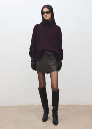 Mango Jupe short cuir synth&eacute;tique chocolat - Femme - 40 - MANGO