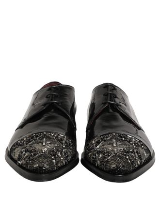 Dolce & Gabbana Mens Black Embellished Derby Dress Formal Shoes Leather