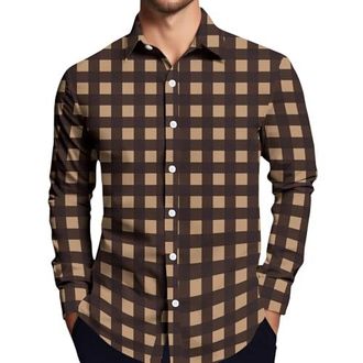 Generic Chemise &agrave; manches longues pour homme - Tendance - Chemise &agrave; manches longues - Avec motif &agrave; carreaux - En coton m&eacute;lang&eacute; - Chemise de loisirs pour le qu
