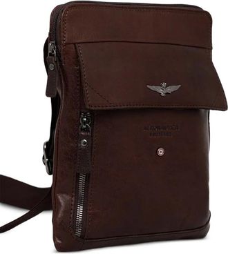 Aeronautica sacoche en cuir à poche à rabat - Marron