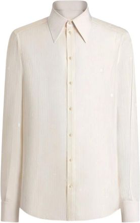 Dolce & Gabbana Homme, Chemises, Blanc, Taille: XL Gold Silk Jacquard Shirt
