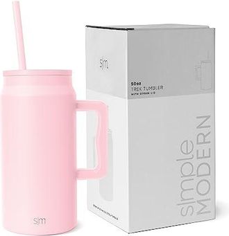 Simple Modern Becher mit Griff und Trinkhalm | Großer isolierter EdelstahlWasserkrug | Geschenke für Frauen und Männer | Trek Sammlung | 1480ml | Blush
