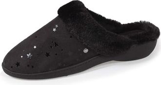 Isotoner Chaussons pantoufles Mules femme etoile et petit talon, 40 EU, noir