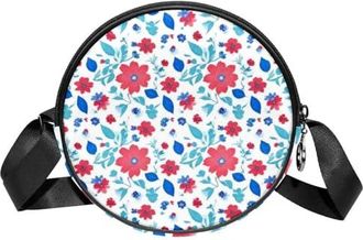 Generic Sac &agrave; bandouli&egrave;re rond pour femme, petit sac &agrave; bandouli&egrave;re &agrave; motif floral avec fermeture &eacute;clair, bretelles r&eacute;glables, sac &agrave; main rond d&eacute;contract&eacute; pour