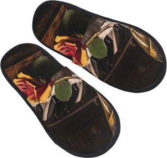 Generic Chaussons Maison Rosé Et Vin Vintage Au Piano Doux Slippers Légers Pantoufles En Coton Pour Voyage DIntérieur Hiver M