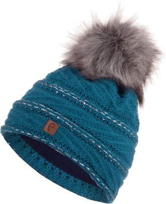 Faera Winterm&uuml;tze M&uuml;tze Damen warm gef&uuml;ttert mit Pailletten Kunstfell Bommel-M&uuml;tze Fleecefutter Winter Herbst Strickm&uuml;tze Beanie M&auml;dchen 62, Farbe:Petrol