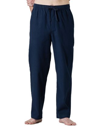 Lapasa Herren Schlafanzughose karierte Pyjamahose, Long Relaxhose Loungehose Freizeithose M39 W&auml;rmer, Baumwollflanell: Navy blau, 2XL