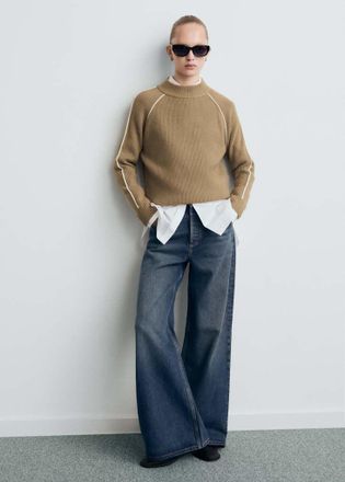 Mango Pullover mit Stehkragen und kontrastierenden Streifen mittelbraun - Damen - 1XL - MANGO