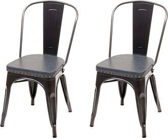 Hhg 2er-Set Esszimmerstuhl HHG 447e, K&uuml;chenstuhl Stuhl, Chesterfield Metall Kunstleder Industrial Gastronomie schwarz-grau