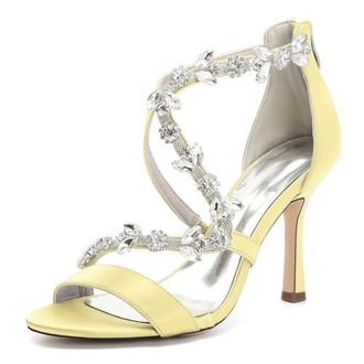 Generic Chaussures De Mariée Femmes Aiguille Talon Heel Ouvert Bout Dress Satinée Hauts Sandales Mariage Chaussures 9.5 CM,Jaune,37 EU