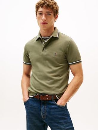 Tommy Hilfiger Polo Manches Courtes Homme Tipped Seasonal Slim Fit, Vert (Battle Green), M