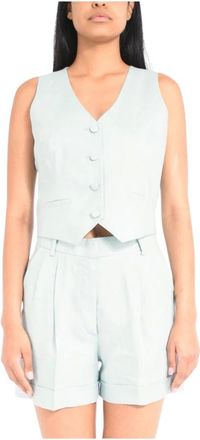 Actualee Femme, Vestes, Vert, Taille: 38 FR Cropped Linen Vest