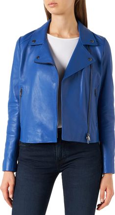 BOSS Womens C_Saleli1 Leather-Jacket, Open Blue, 32