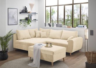 Mørteens home24 Ecksofa Capstone Beige Cordstoff Fjella 249 x 94 x 175cm Ottomane davorstehend links ohne Hocker Skandi