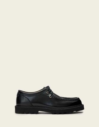 AllSaints Skiff chaussures en cuir &agrave; lacets style tablier noires