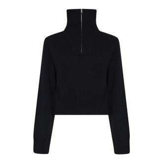 Maison Margiela Pull Col Roul&eacute; Zipp&eacute; Partiel - Femme - Pulls - Bleu - Taille: 42 FR