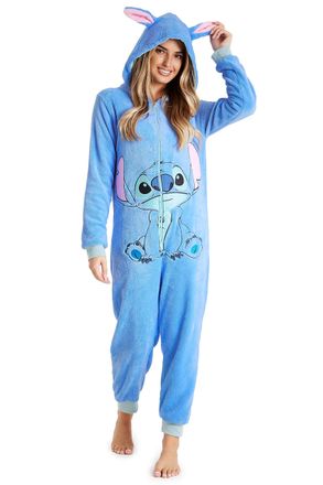 Disney Onesie Damen - Stitch Einteiler Pyjama - Eeyore, Minnie, Maleficent Schlafanzug Onesie - Größen von S-XXL (Blau Stitch, XL)