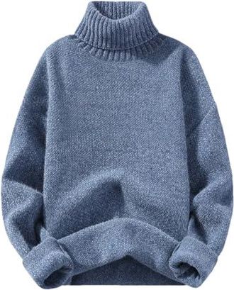 Generic Pull &agrave; col roul&eacute; pour homme en tricot &agrave; col roul&eacute; &eacute;pais de couleur unie, bleu, XL